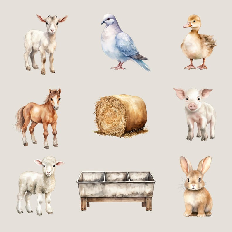 Farm Clipart Pack, Farm Animal Watercolor, Barn Clipart, Barnyard, Cow ...