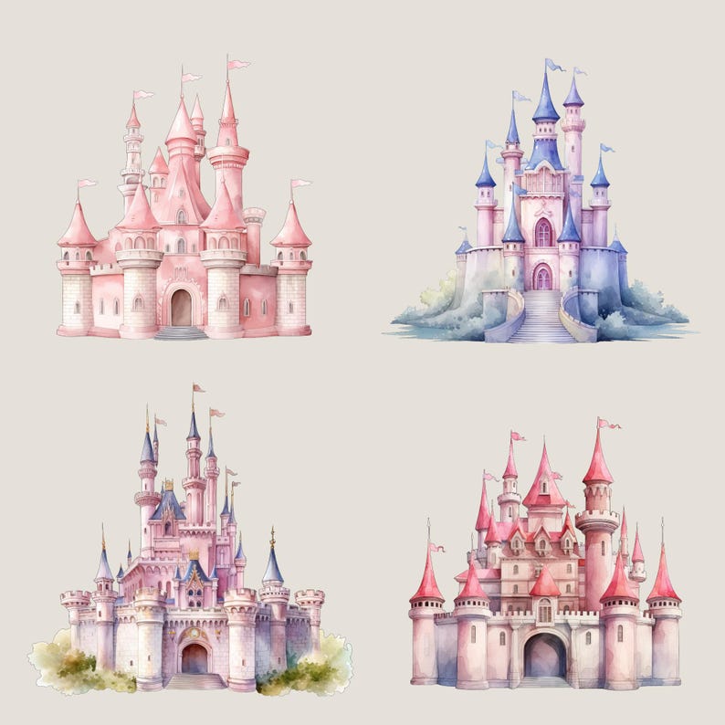 Princess Castle Clipart Pack, Fairy Tale Princess Watercolor, Castle ...