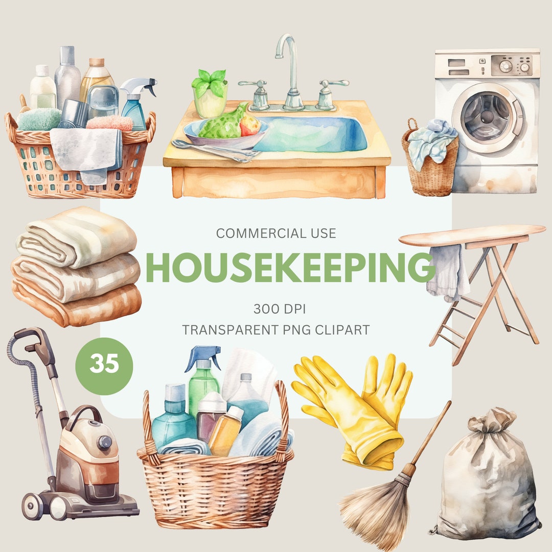 Housekeeping Clipart Pack, Cleaning Supplies Clipart, Spring Cleaning ...