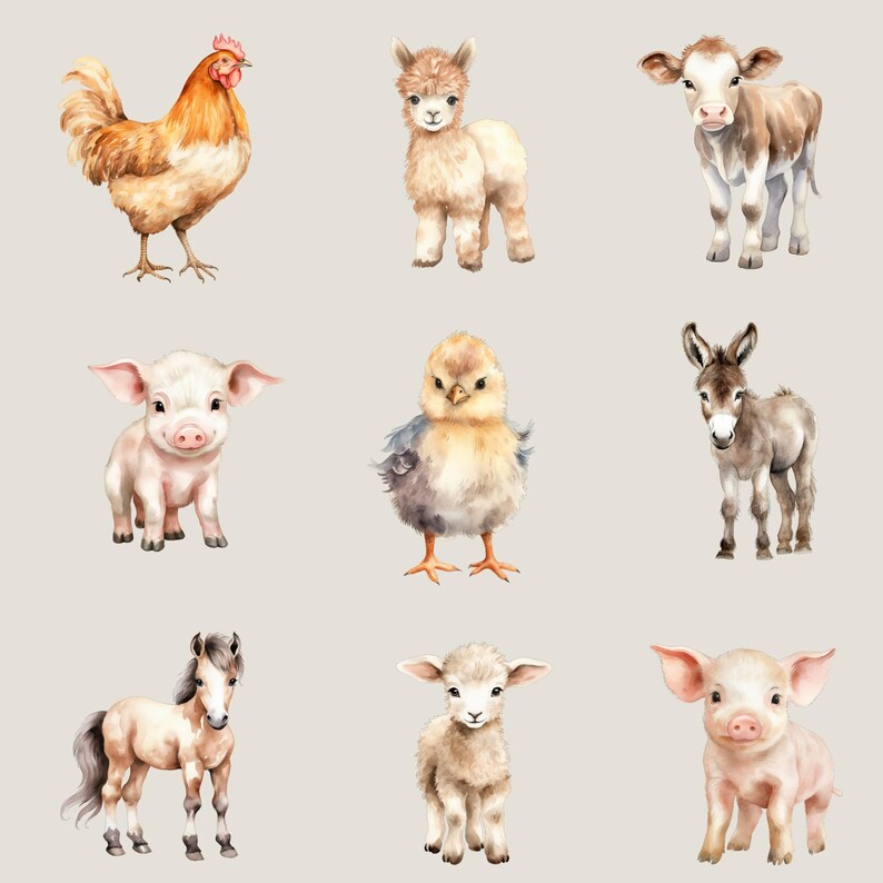 Farm Clipart Pack, Farm Animal Watercolor, Barn Clipart, Barnyard, Cow ...