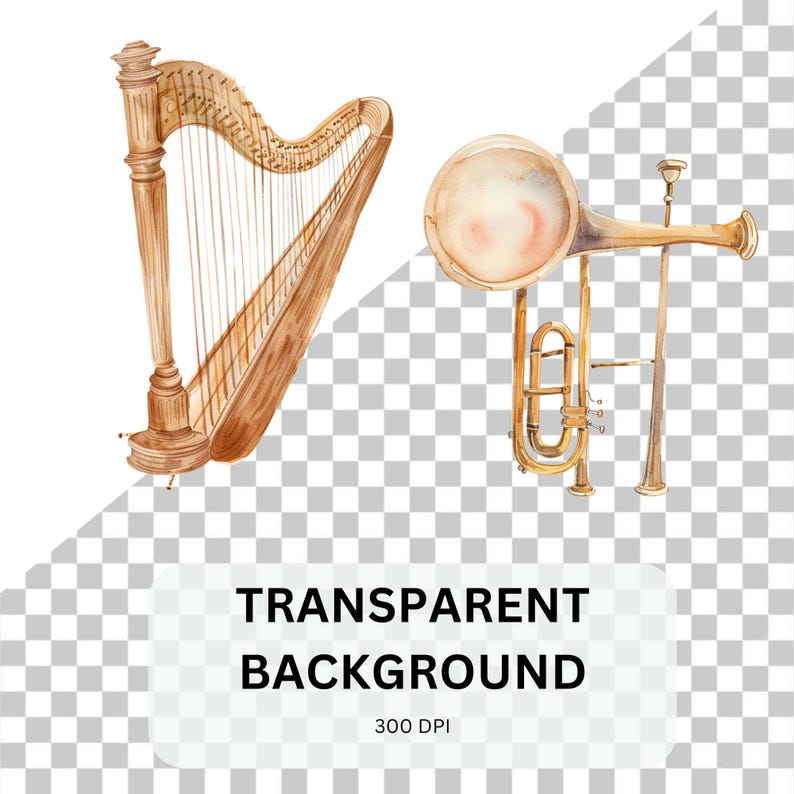 Musical Instruments Clipart Pack, Watercolor Band Instruments PNG, Cute ...