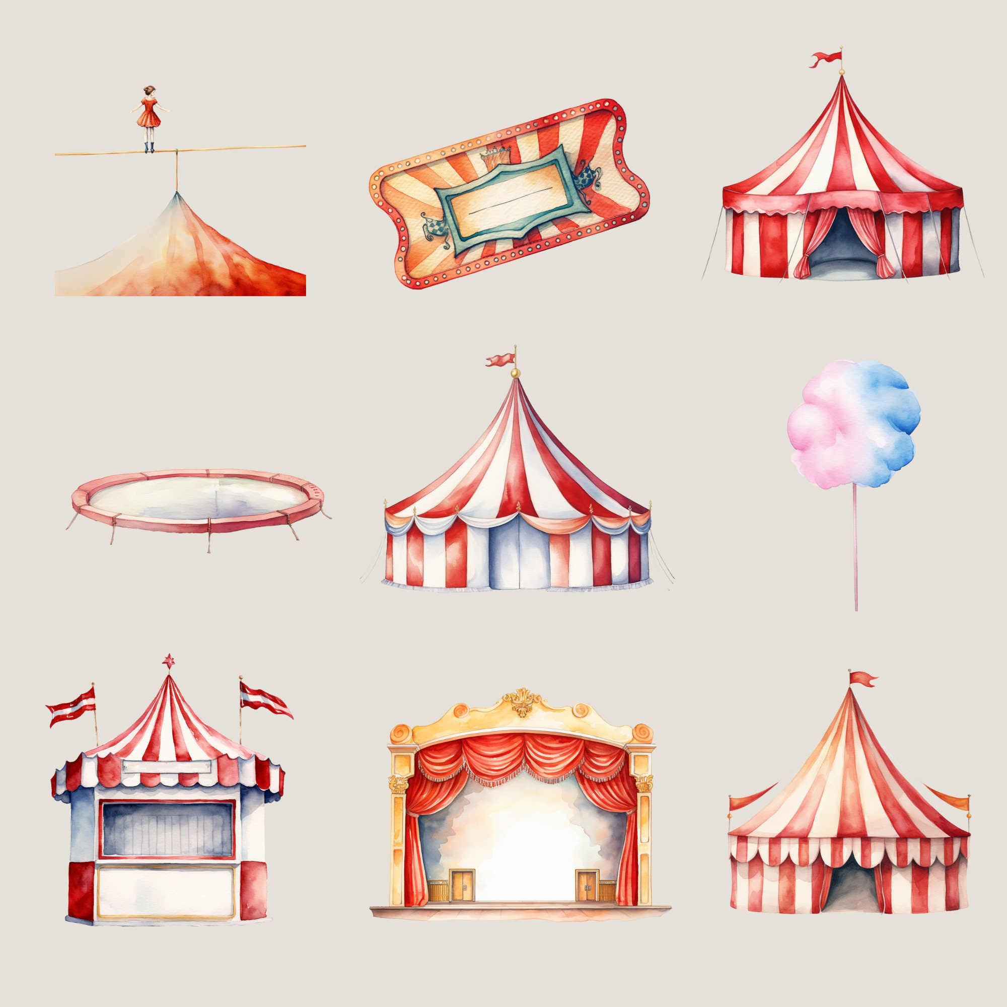 Circus Clipart Pack, Circus Animal Watercolor, Circus Tent, Circus ...