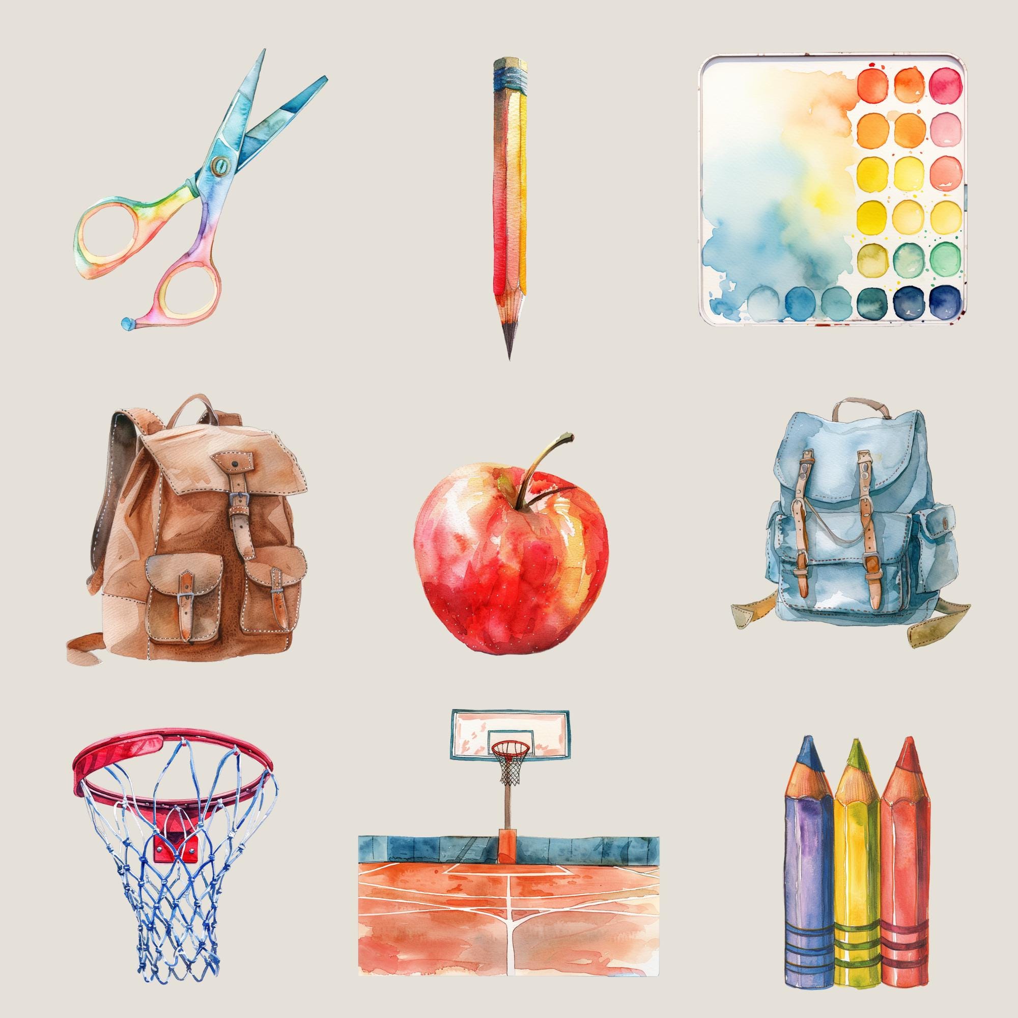 School Supplies Clipart Pack, Back to School, School Supplies, Book ...