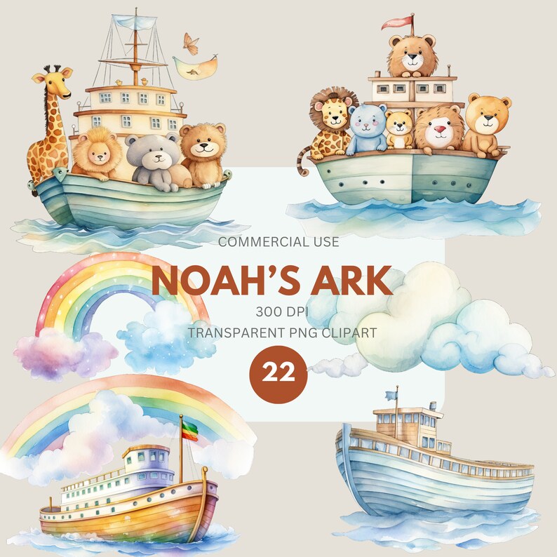 Noah's Ark Clipart Pack, Watecolor Noah's Ark PNG, Christian Clipart ...