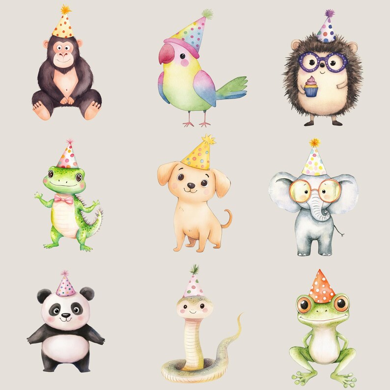Party Animal Clipart, Watercolor Animals, Animal Celebration, Forest ...