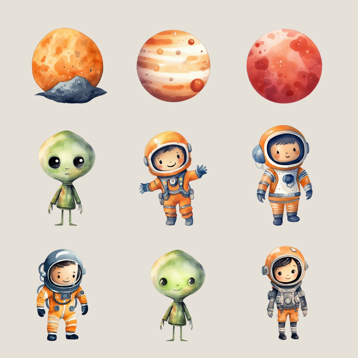 Outer Space Clipart Pack, Watercolor Rocket Space PNG, Cute Space Water ...