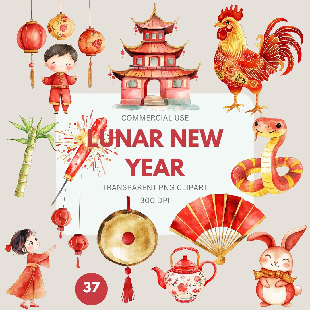 Lunar New Year Clipart Pack, Chinese New Year, Chinese Wedding, Lunar ...