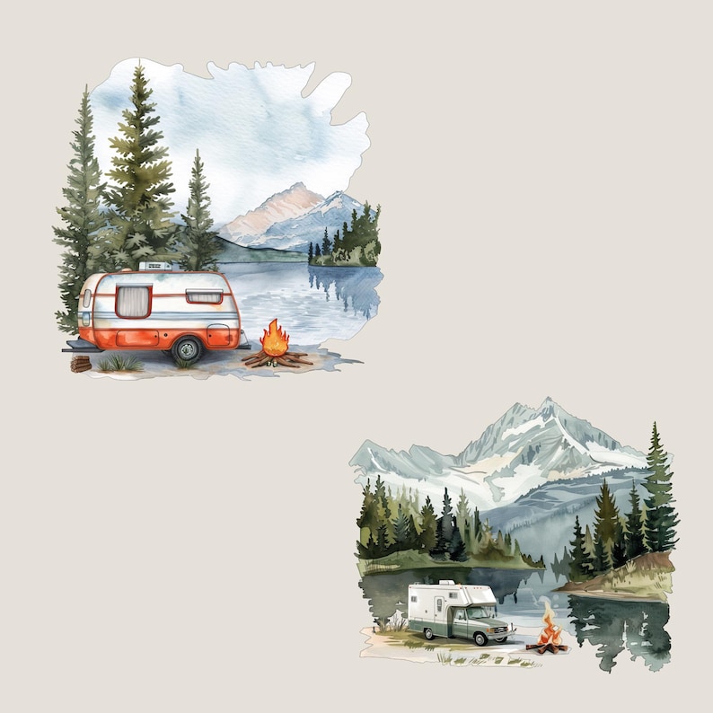 Camping Trailer Clipart, Vintage Adventure Art, Traveling, Camping ...