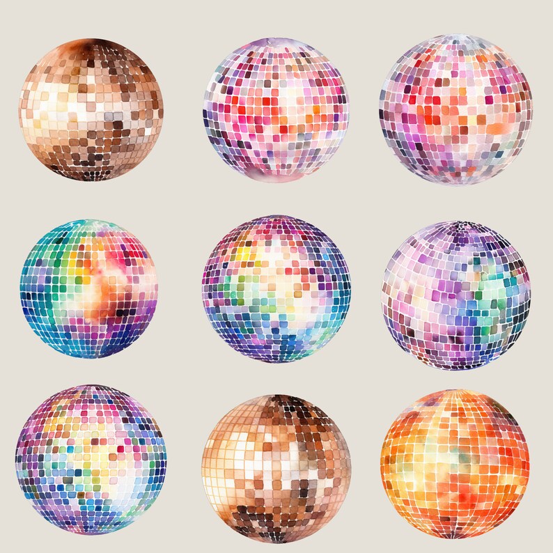 Disco Ball Clipart Pack, Retro Disco Ball PNG, Rainbow Disco Ball Water ...