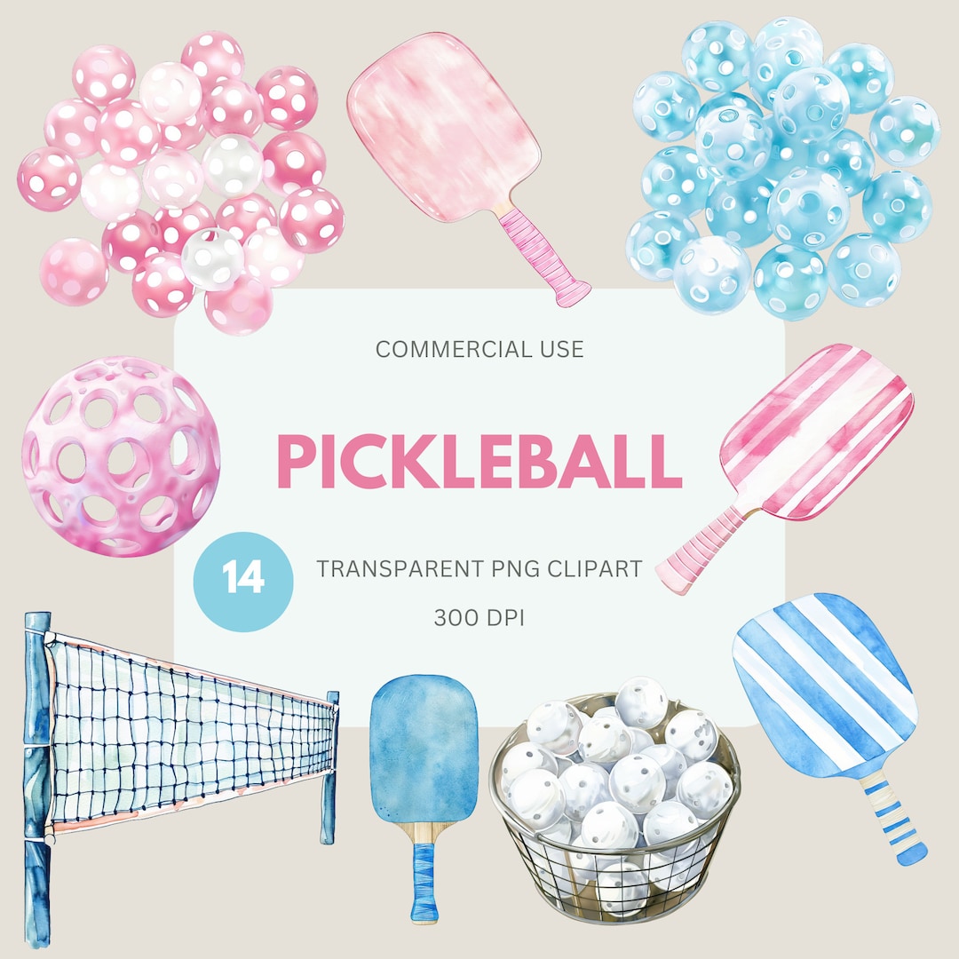 Watercolor Pickleball Clipart, Sports Clipart, Pickleball Paddle ...