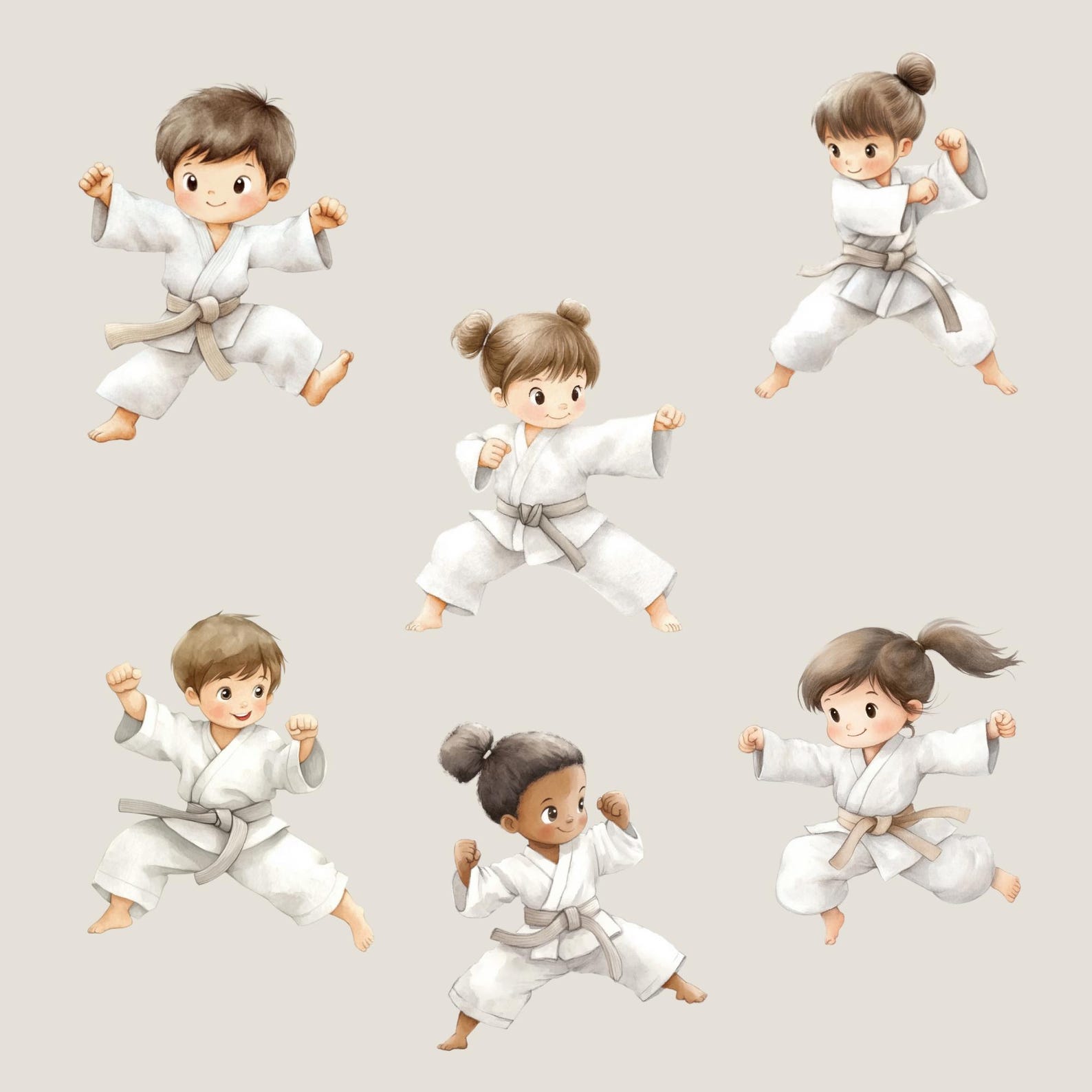 Karate Clipart Pack, Kids in Karate Watercolor, Martial Arts, Karate ...
