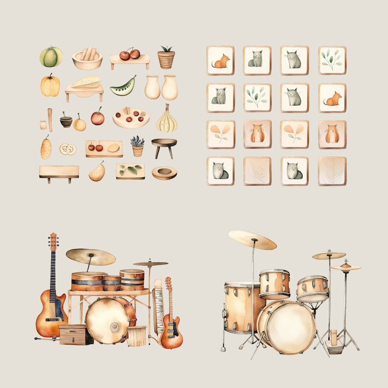 Wood Toy Clipart Pack, Watercolor Baby Toys Clipart, Boho Baby, Newborn ...