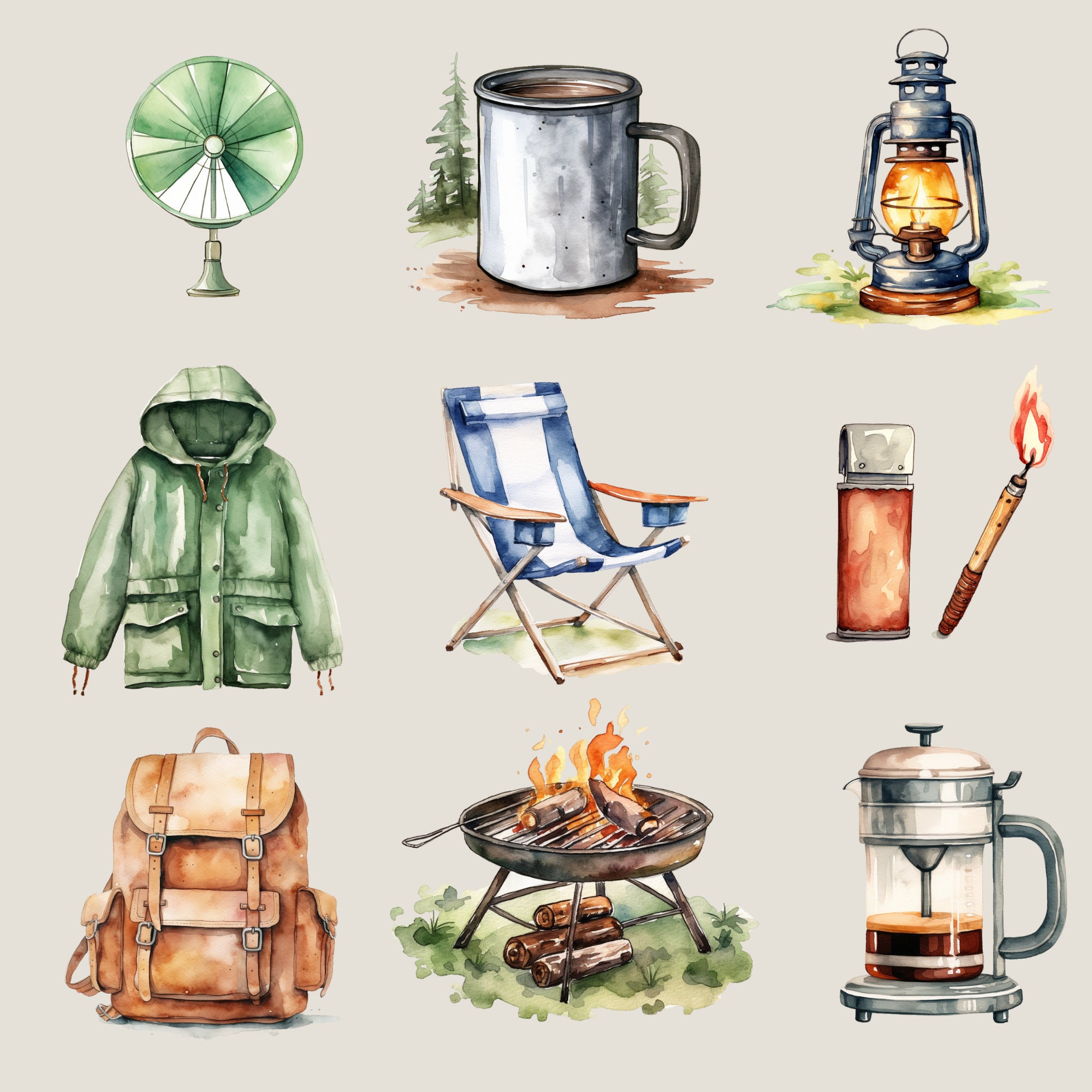 Camping Clipart Pack, Campfire Tent PNG, Campsite Sleeping Bag Hiking ...