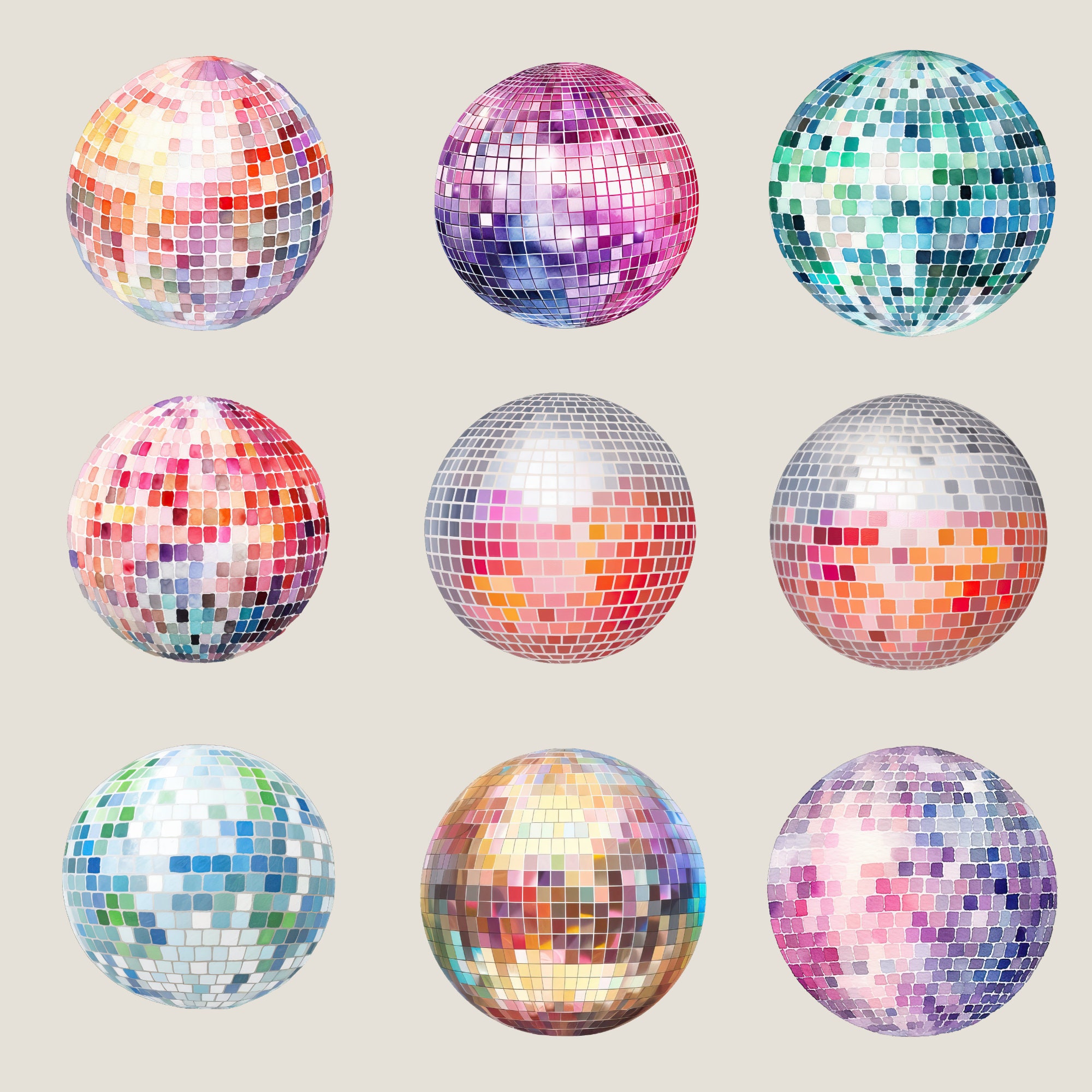 Disco Ball Clipart Pack, Retro Disco Ball PNG, Rainbow Disco Ball Water ...
