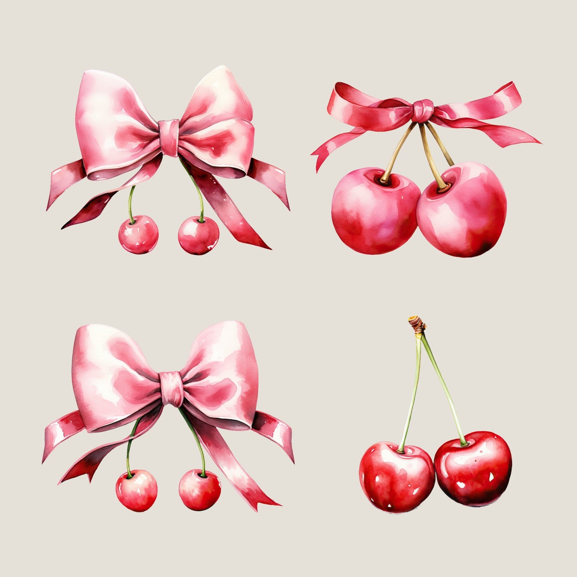 Coquette Clipart Pack, Pink Bows, Coquette Cherry Bow PNG, Coquette ...