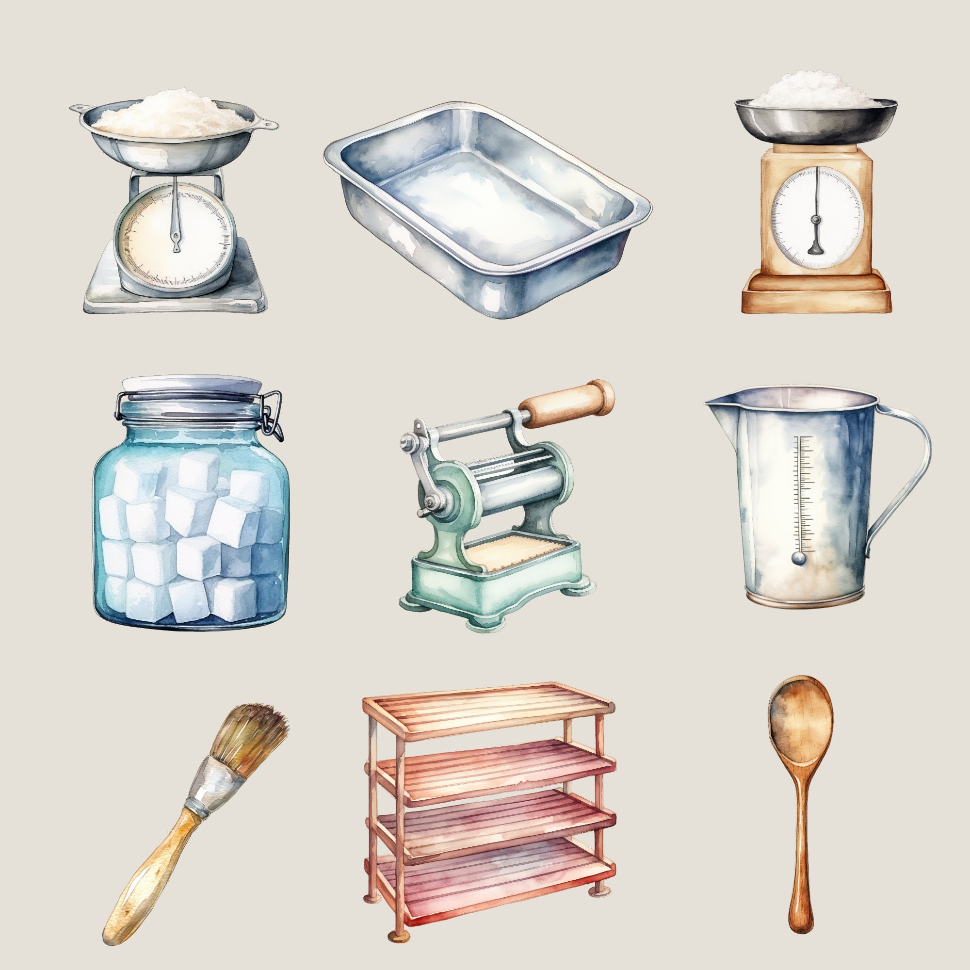 Baking Supplies Clipart Pack, Watercolor Baking Clipart, Kitchen ...