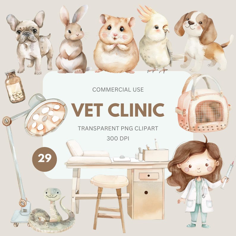 Vet Clinic Clipart, Veterinary Clip Art, Pet Hospital Watercolor ...