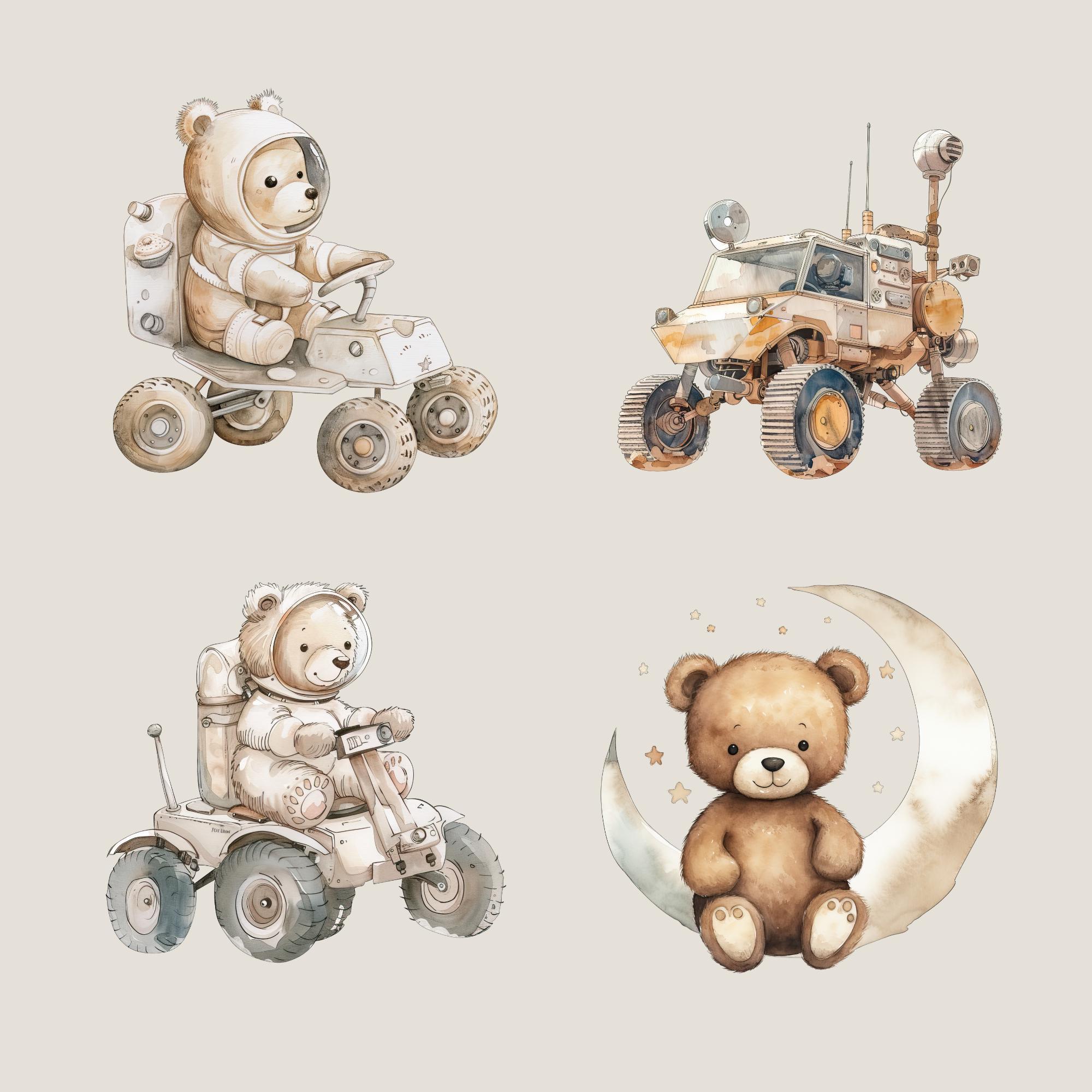 Space Bear Clipart Pack, Watecolor Teddy Bear, Bear Astronaut, Space ...