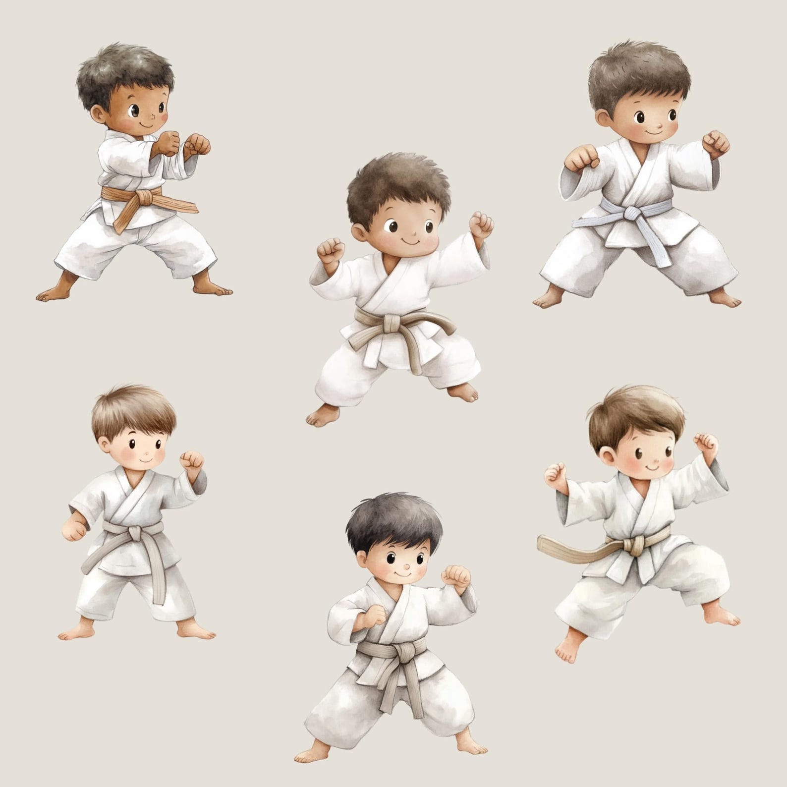 Karate Clipart Pack, Kids in Karate Watercolor, Martial Arts, Karate ...