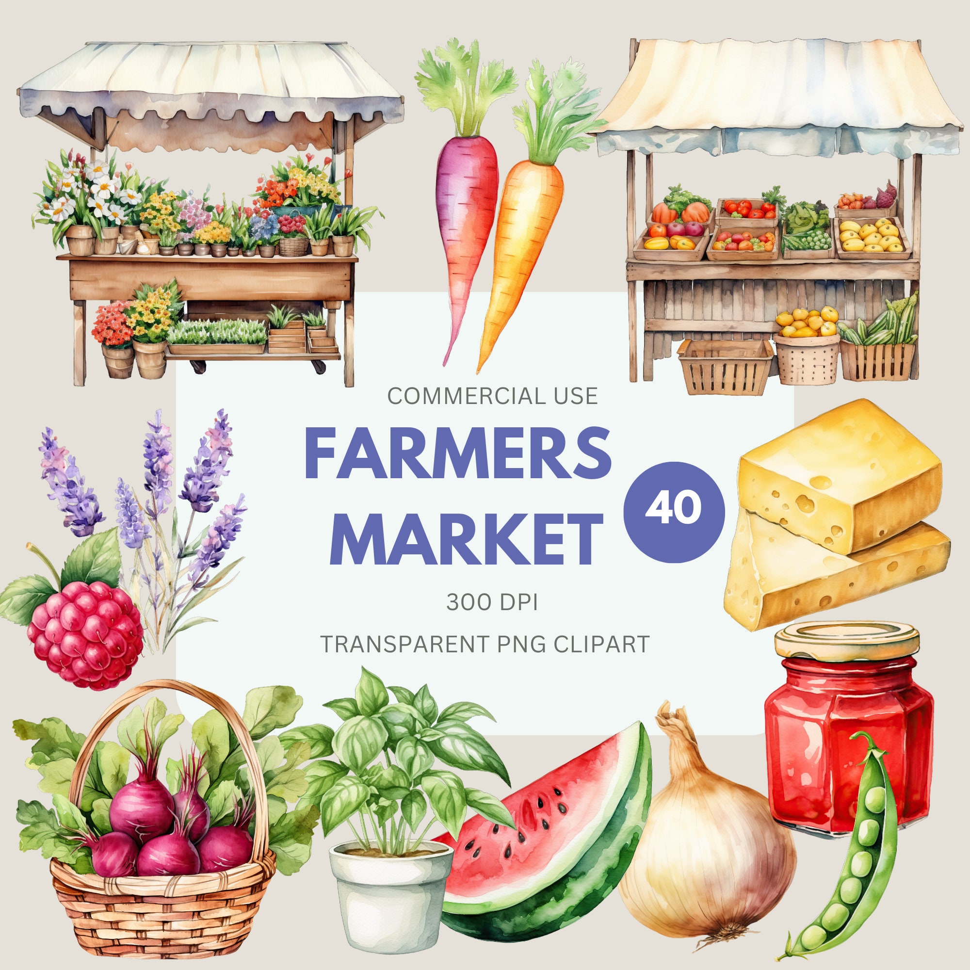Farmers Market Clipart Pack, Fresh Produce, Market Illustration ...