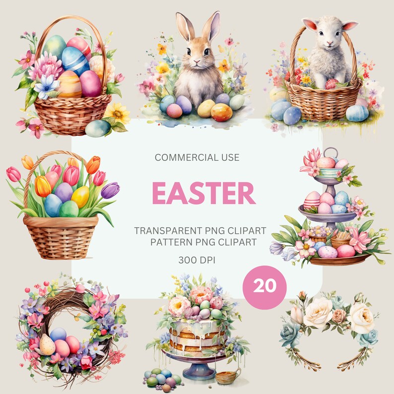 Easter Clipart Pack, Easter Bunny Chick Sheep Egg PNG, Easter Basket ...