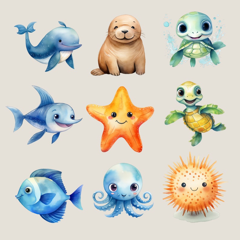 Underwater Sea Creature Clipart Pack, Cute Sea Creatures, Coral Life ...