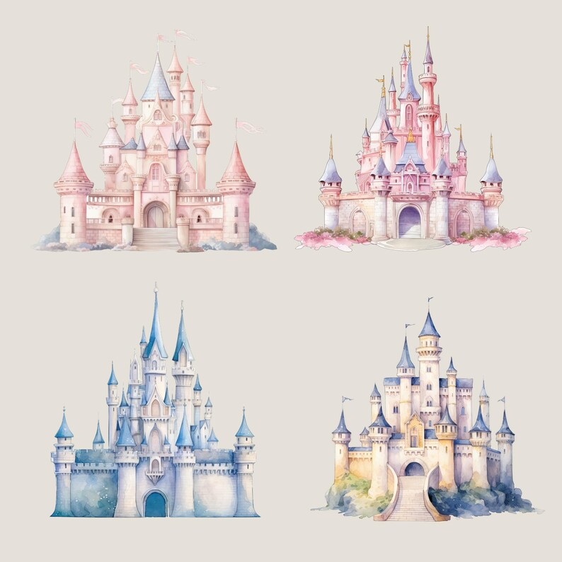 Princess Castle Clipart Pack, Fairy Tale Princess Watercolor, Castle ...