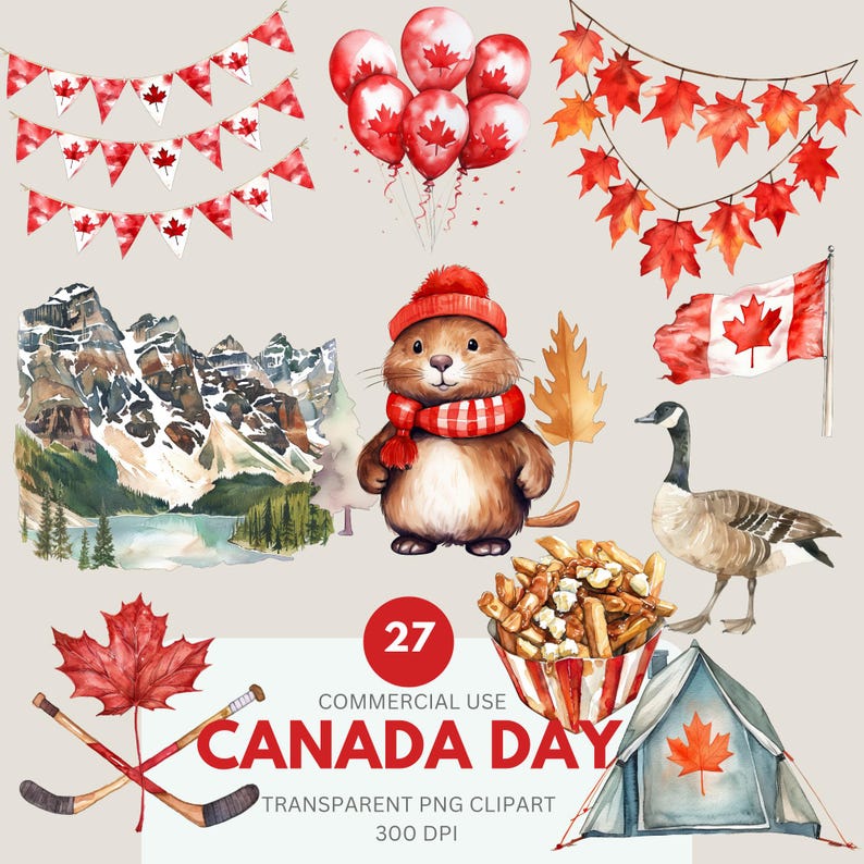 Canada Day Clipart, July First, Canadian Flag, Beaver, Poutine, July ...