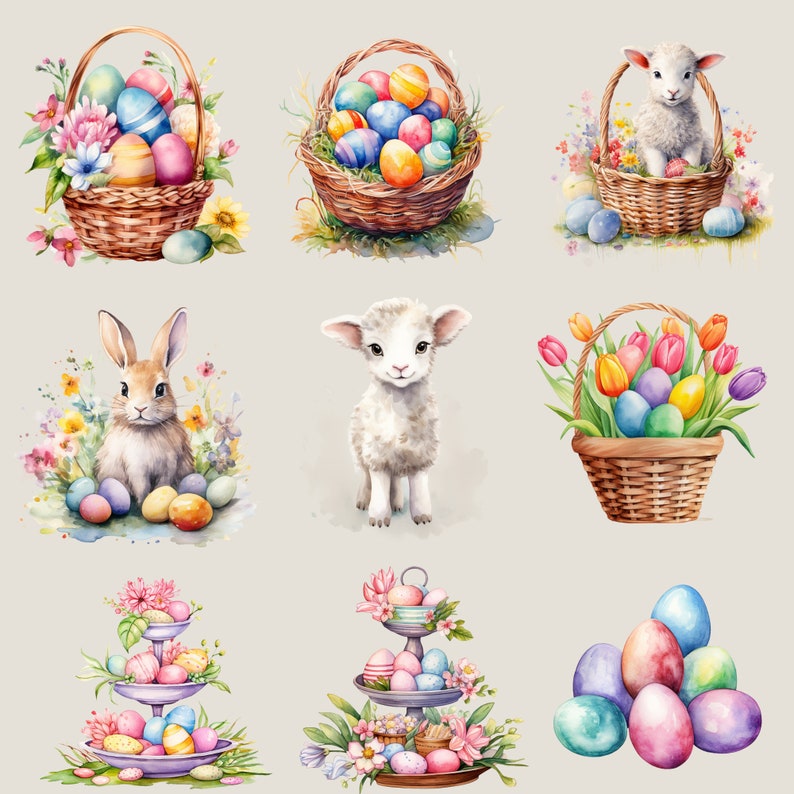 Easter Clipart Pack, Easter Bunny Chick Sheep Egg PNG, Easter Basket ...