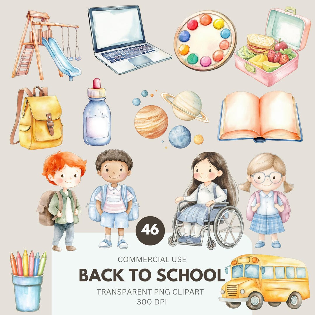 Back to School Clipart Pack, Kindergarten Friends, School Supplies ...