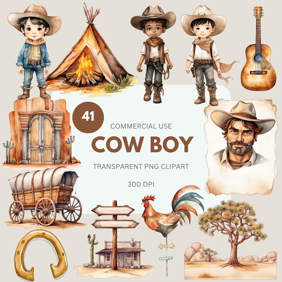 Cowboy Clipart Pack, Wild West Cow Boy PNG, Cute Cowboy Water Color ...