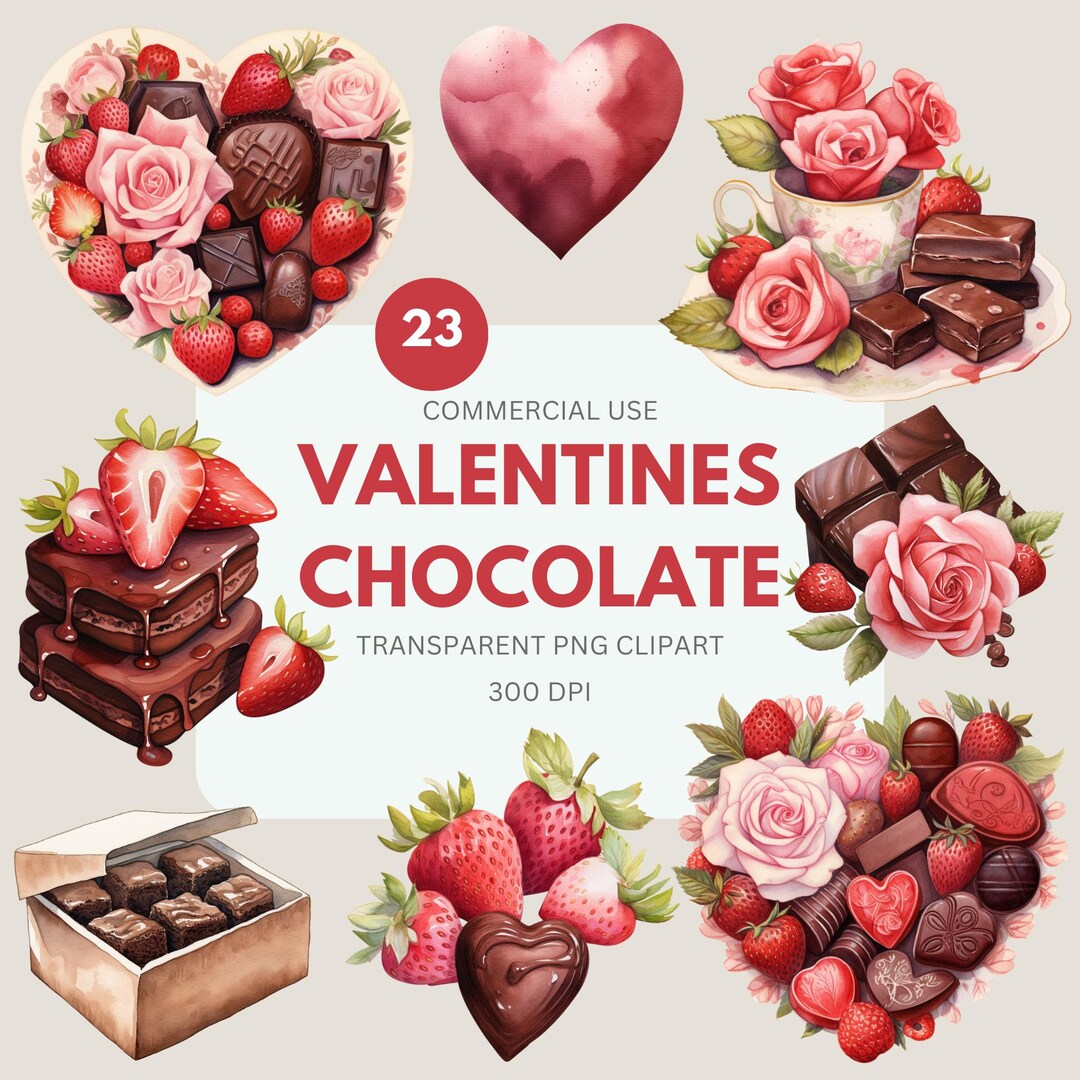Valentines Chocolate Clipart Pack, Watercolor Valentines Day, Sweet ...