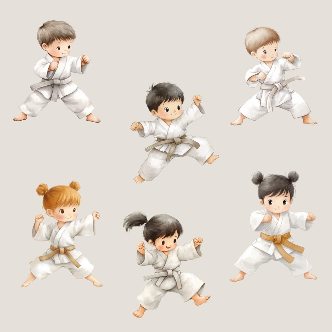 Karate Clipart Pack, Kids in Karate Watercolor, Martial Arts, Karate ...