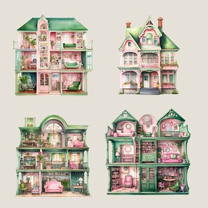 Dollhouse Clipart Pack, Watercolor Cute House PNG, Pastel Dollhouse ...