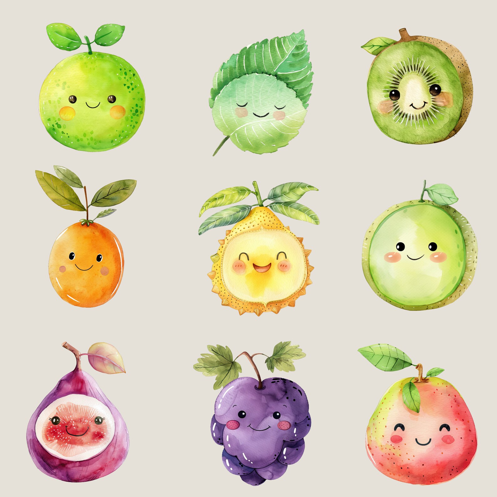 Cute Fruits Clipart Pack, Kawaii Fruit Clipart, Cute Exotic Fruits ...
