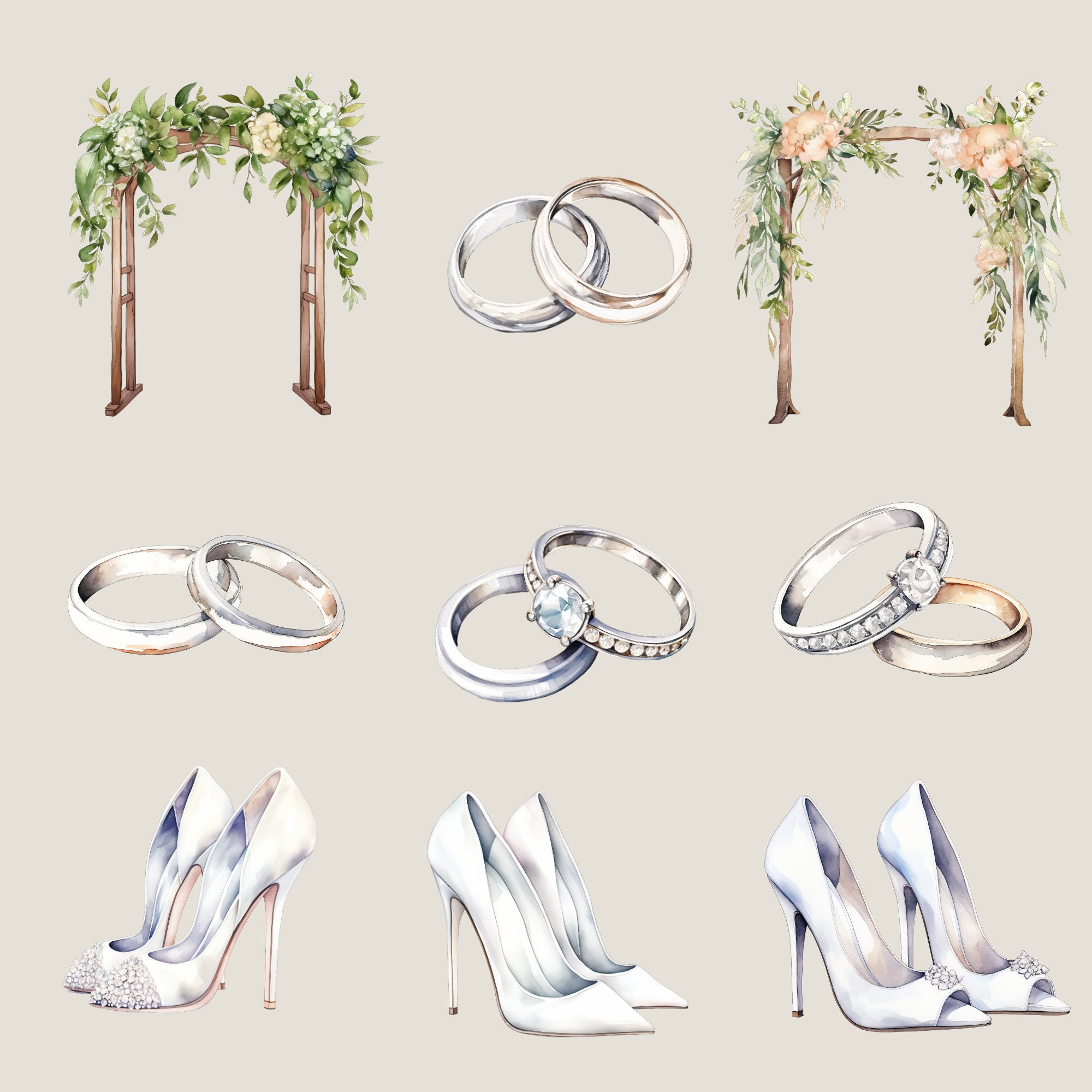 Wedding Clipart Pack, Bridal Watercolor, Bridal Shower, Wedding ...