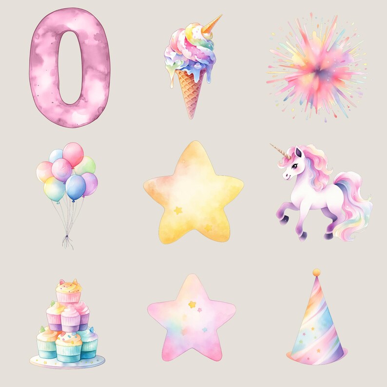 Unicorn Birthday Clipart, Pastel Unicorn, Rainbow Pony and Castle PNG ...