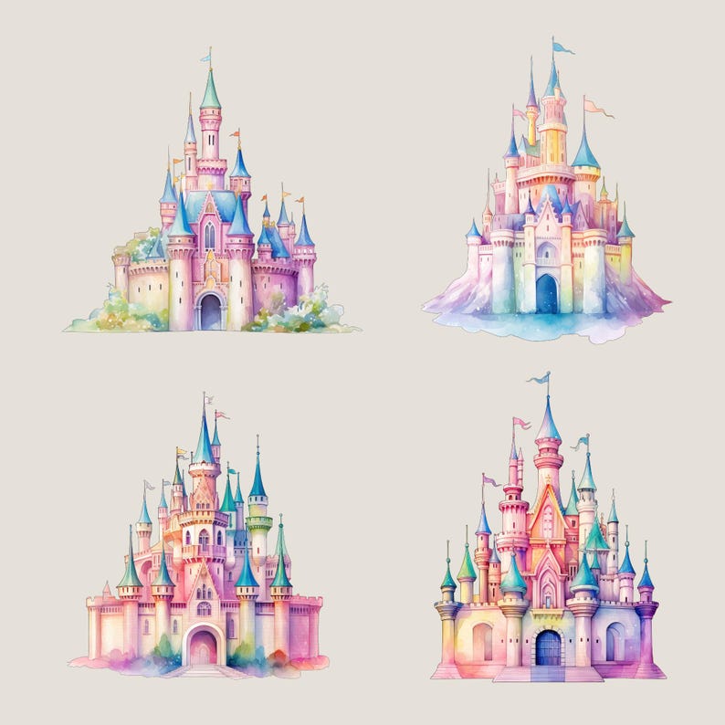 Princess Castle Clipart Pack, Fairy Tale Princess Watercolor, Castle ...