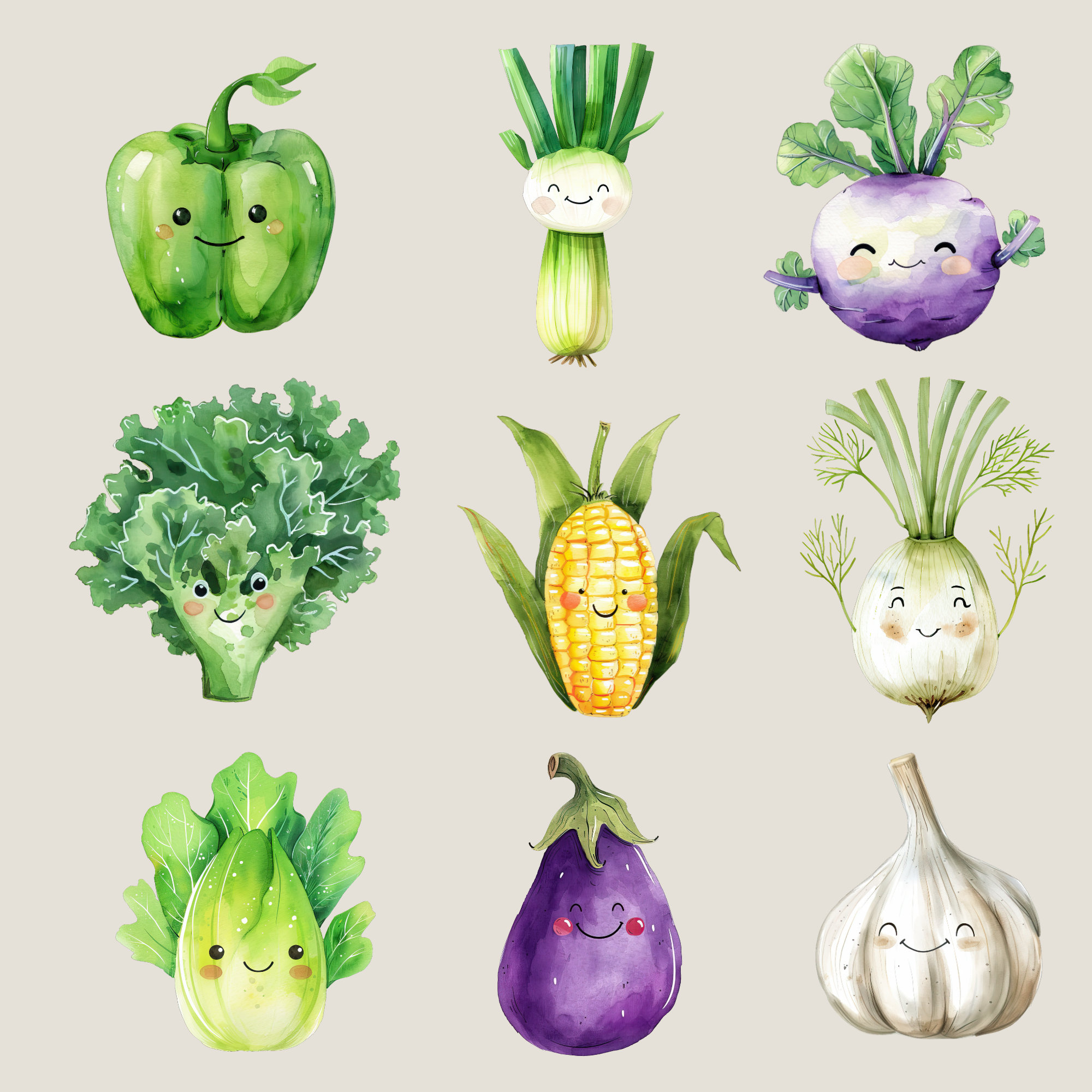 Cute Vegetables Clipart Pack, Kawaii Vegetables Clipart, Cute Exotic ...