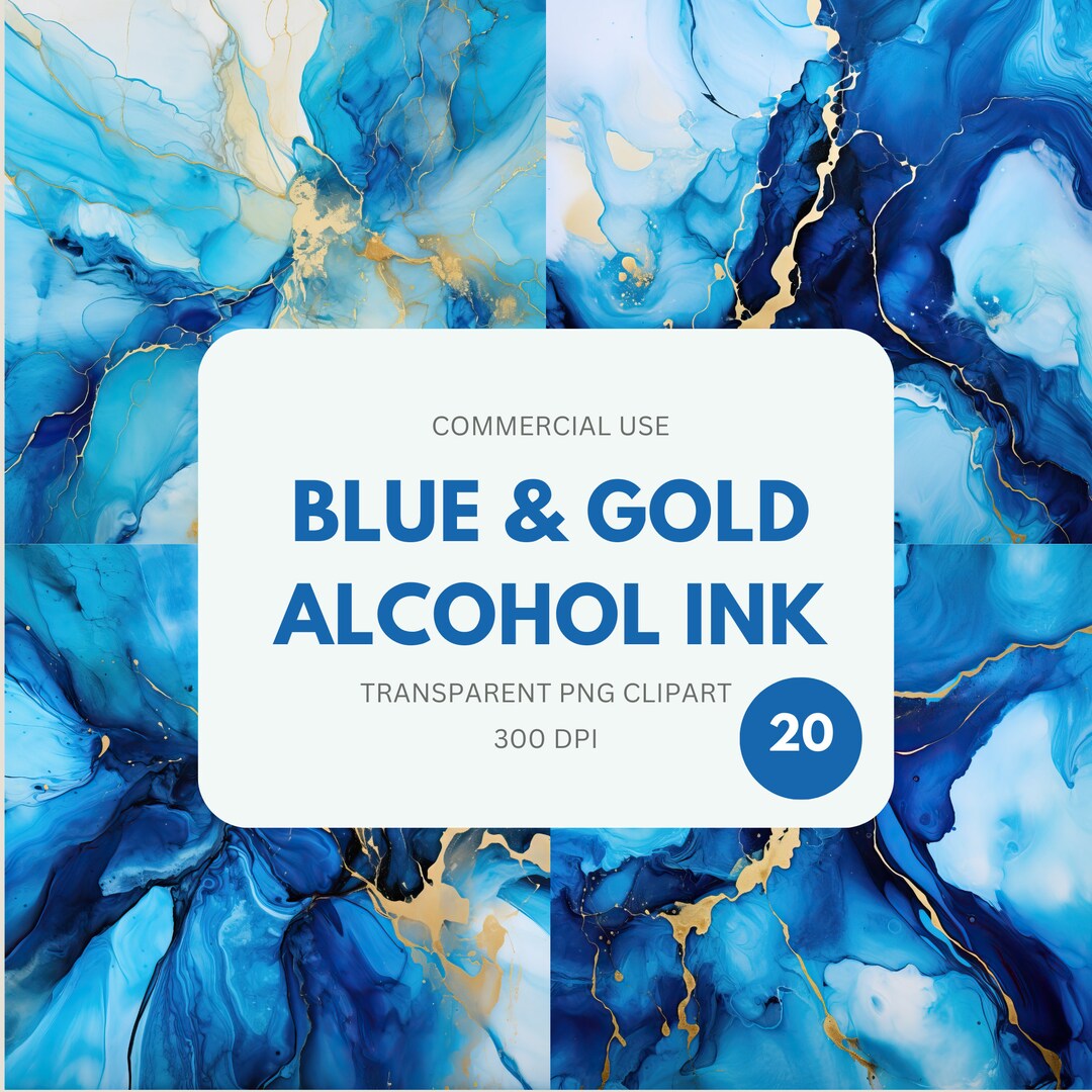 Blue and Gold Alcohol Ink Texture Pack, Alcohol Ink Blue Gold Digital ...