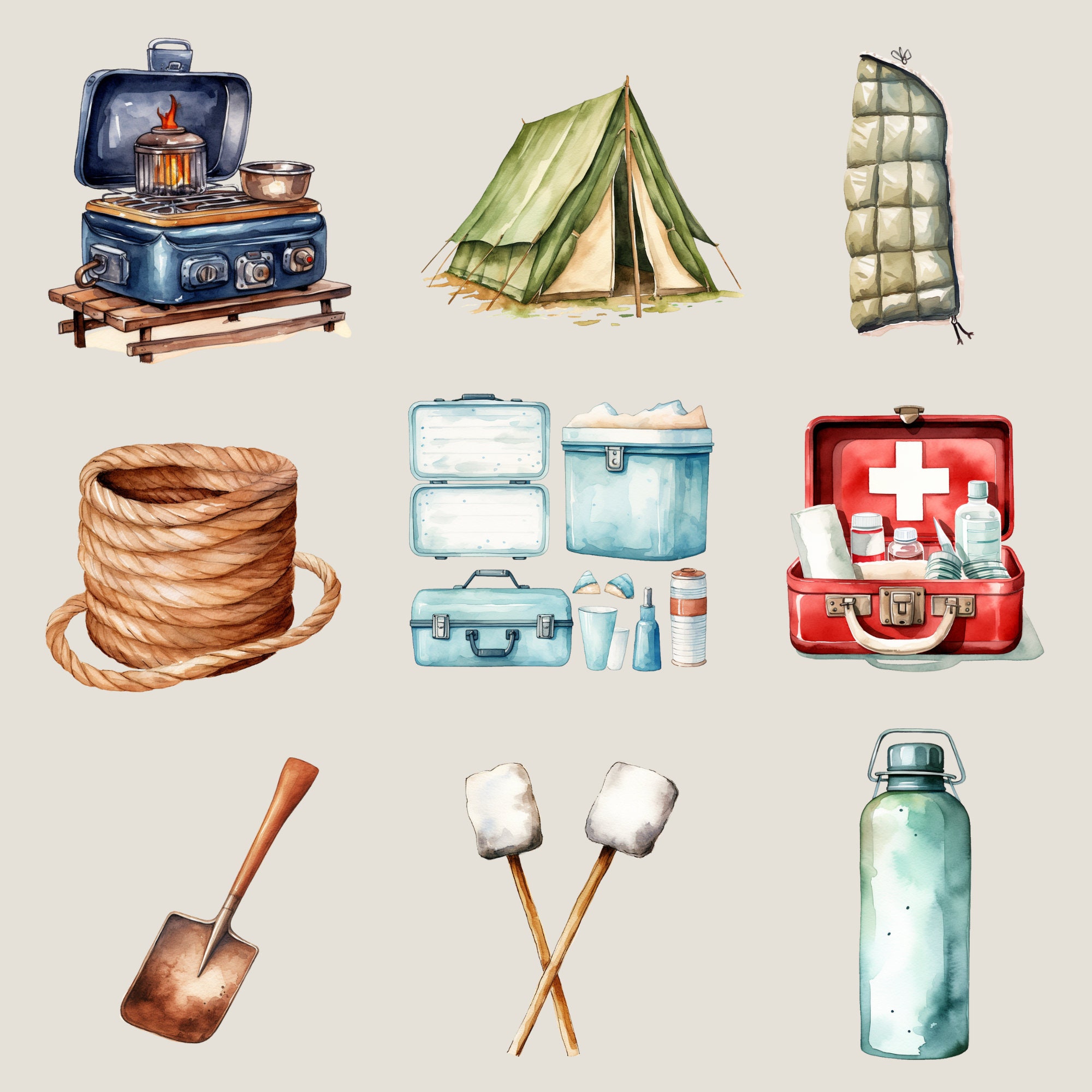 Camping Clipart Pack, Campfire Tent PNG, Campsite Sleeping Bag Hiking ...