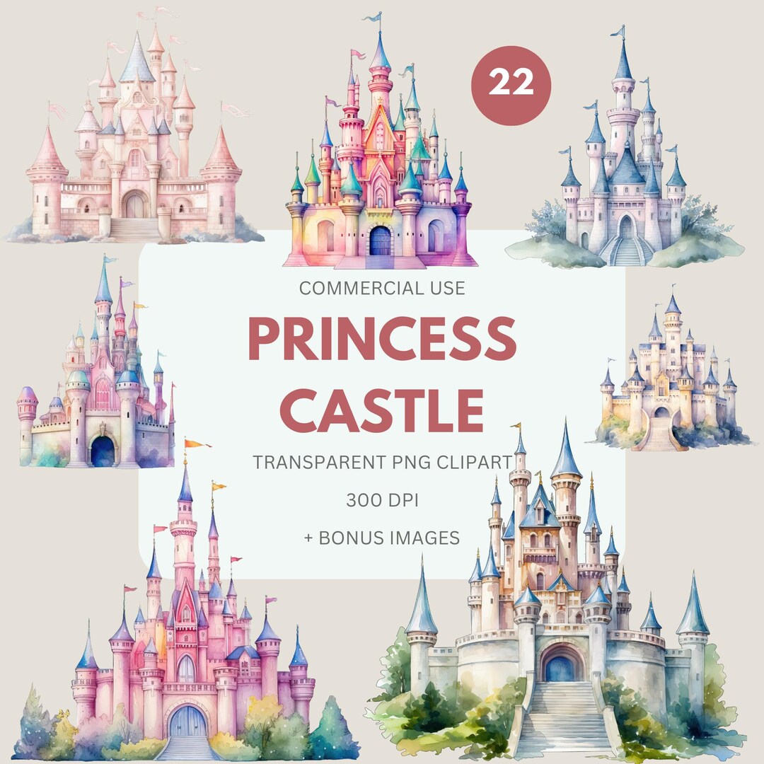 Princess Castle Clipart Pack, Fairy Tale Princess Watercolor, Castle ...