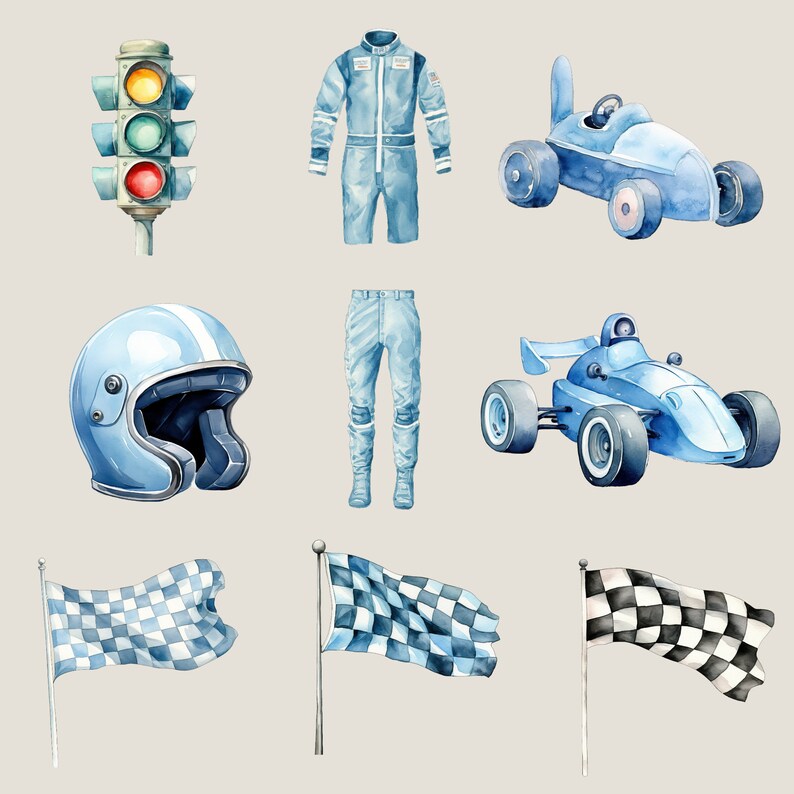Race Car Clipart Pack, Race Car Watercolor, Vintage Race Cars, Retro ...