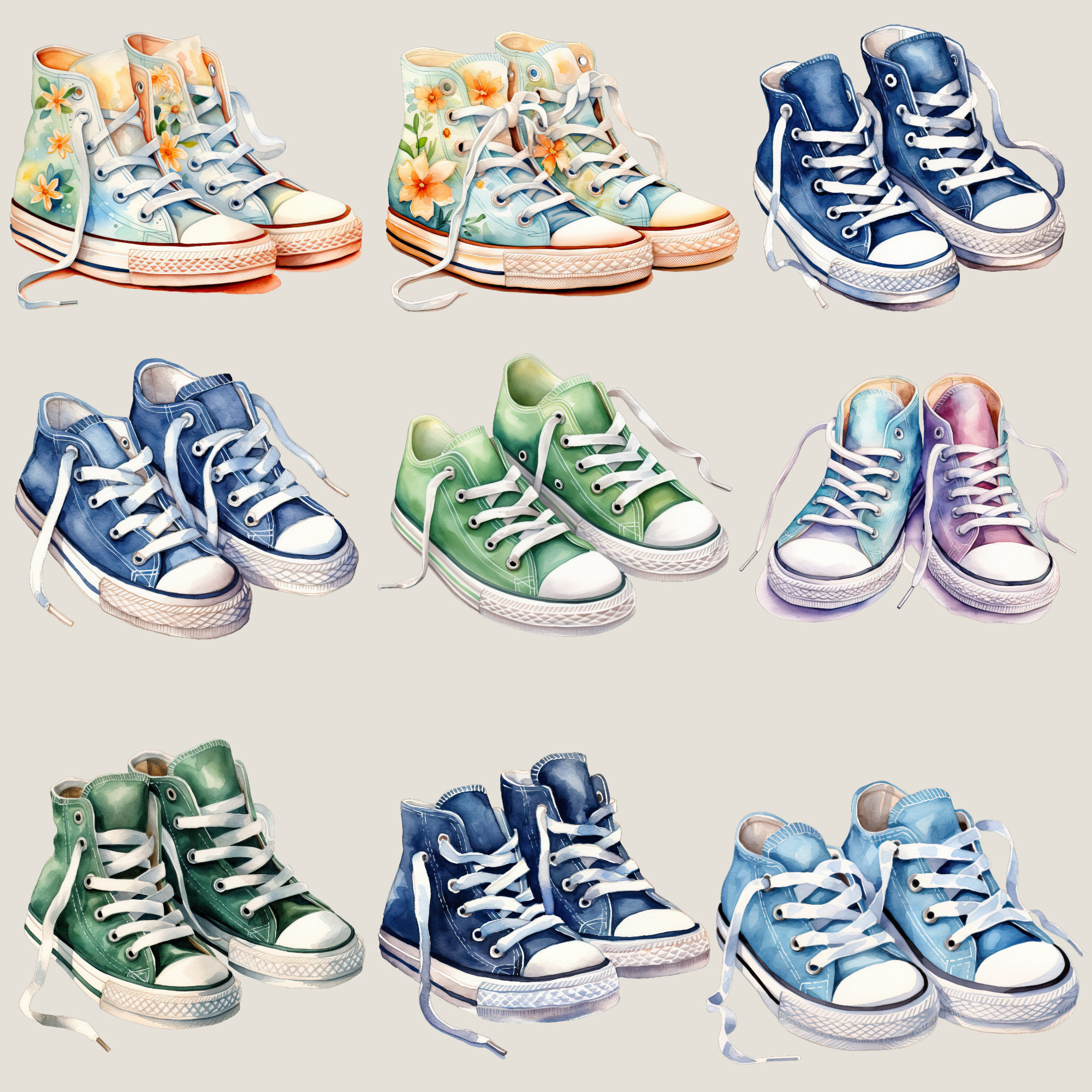 Chunk Shoes Clipart Pack, High Top Sneakers, Converse Sneakers PNG, All ...