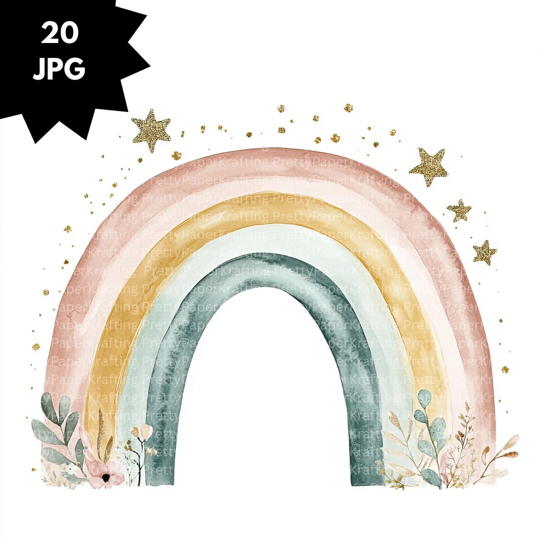 Pastel Rainbow Clipart, Nursery Wall Art, Baby Shower Clipart, Birthday ...