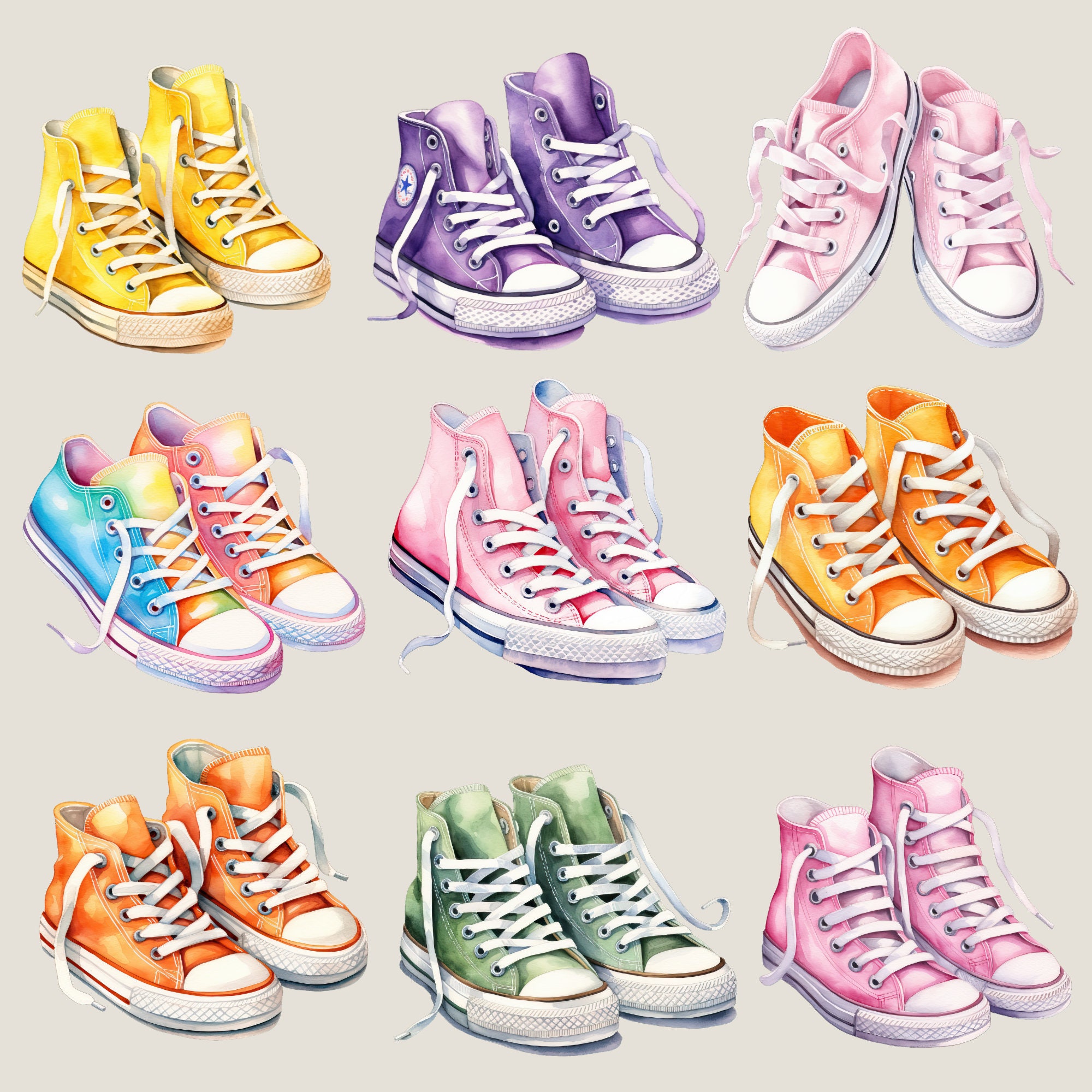 Chunk Shoes Clipart Pack, High Top Sneakers, Converse Sneakers PNG, All ...