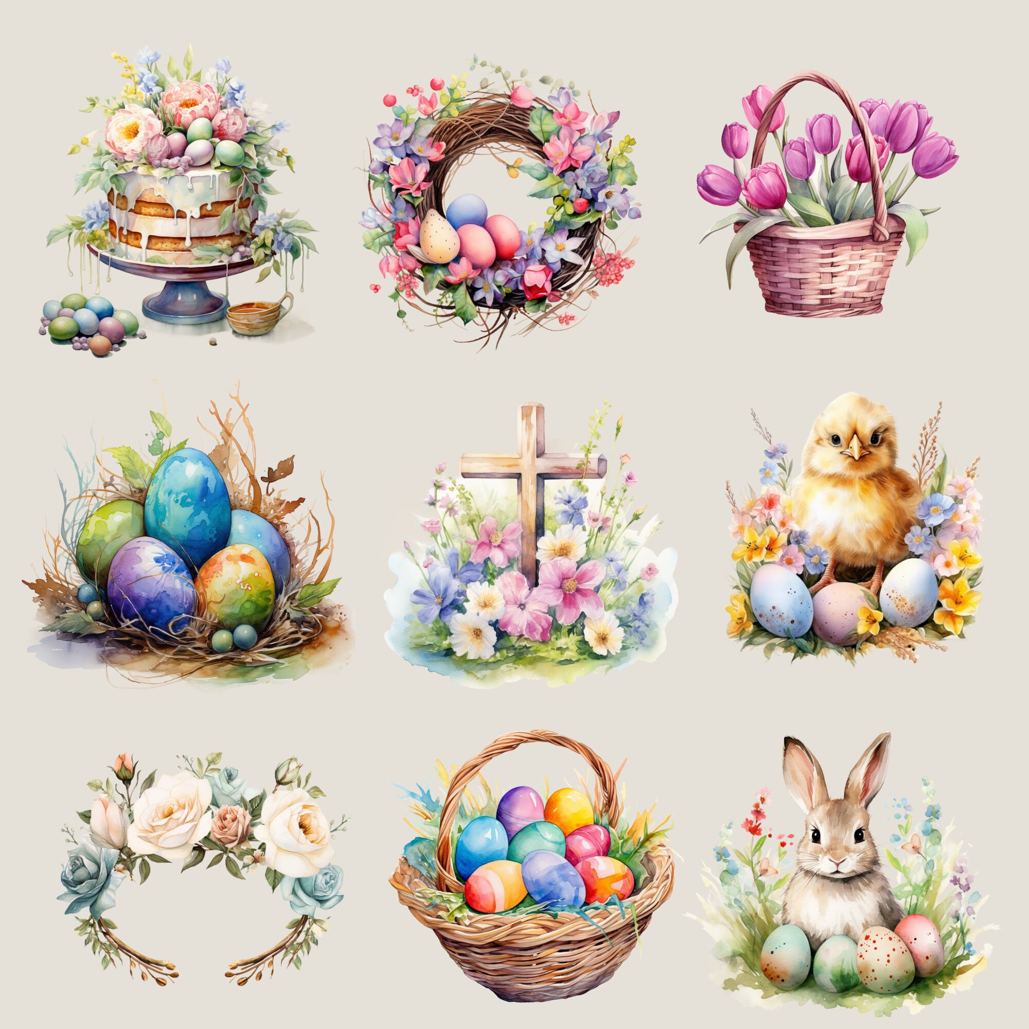 Easter Clipart Pack, Easter Bunny Chick Sheep Egg PNG, Easter Basket ...