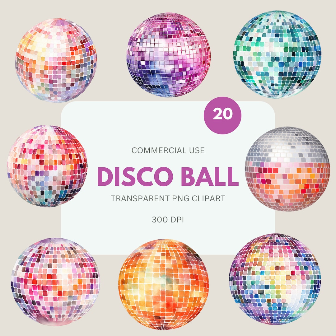 Disco Ball Clipart Pack, Retro Disco Ball PNG, Rainbow Disco Ball Water ...