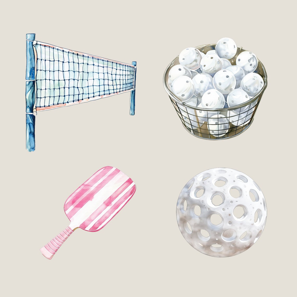 Watercolor Pickleball Clipart, Sports Clipart, Pickleball Paddle ...