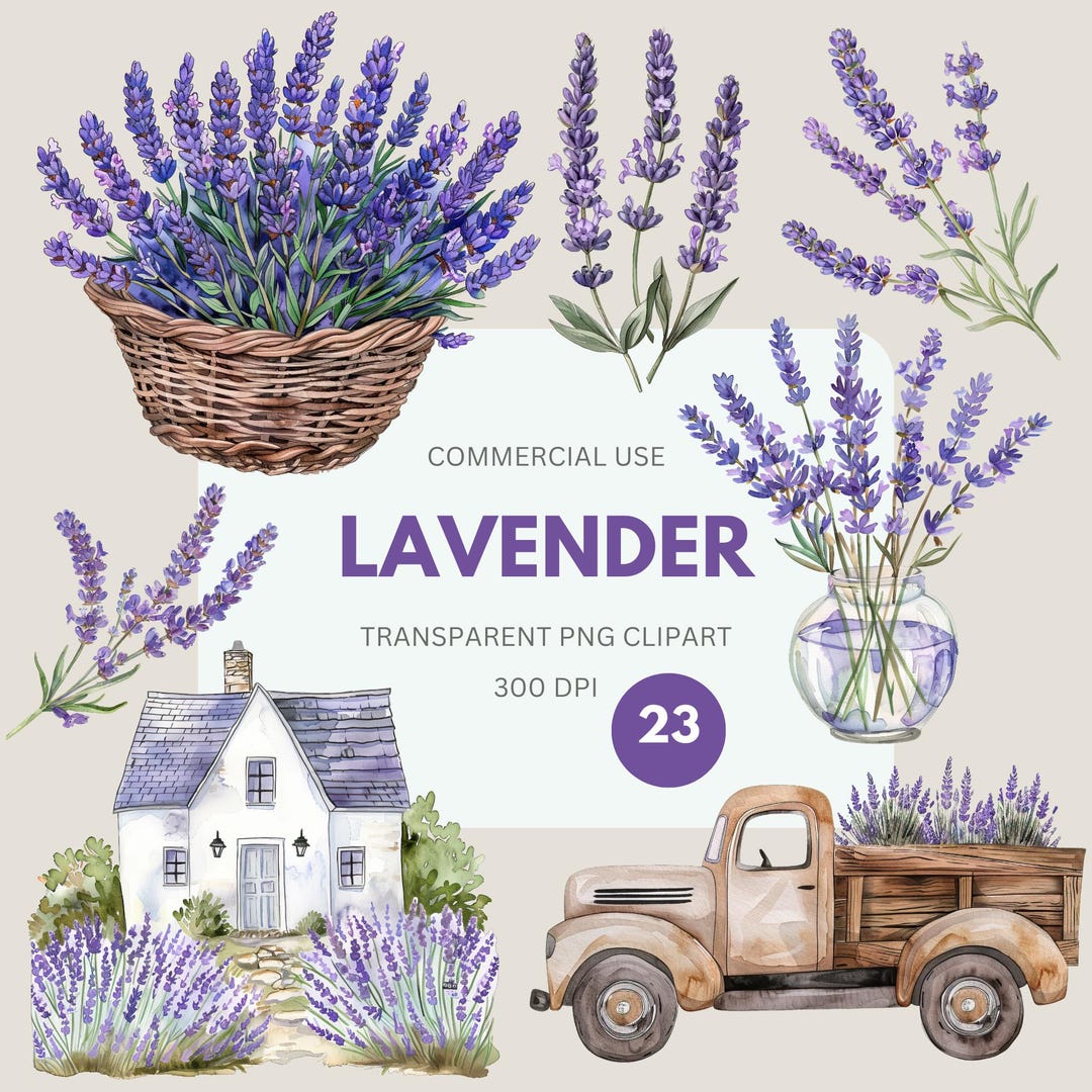 Lavender Flower Clipart, Watercolor Spring Clipart, Botanical Clipart ...